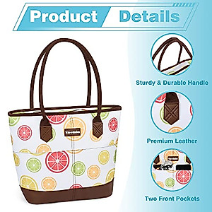Tirrinia Large Insulated Lunch Tote Bag for Women, Cute Waterproof Leakproof Cooler Bag with Zipper for Work, Beach, Adult Shopping Grocery Bags for Frozen Food - White Lemon
