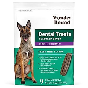 Amazon Brand - Wonder Bound Dog Dental Treats, Fresh Mint Flavor, Large, 9 Count, 16 Oz