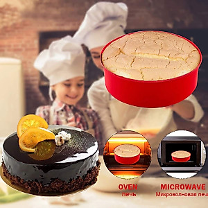 Round Cake Pans Silicone Molds for Baking, Red, Set of 3, Bakeware Pan for Layer Cakes, Cheese Cakes, Bread, Chiffon and Rainbow CakeNonstick&Quick Release Baking Pans(4 Inch, 6 Inch, 8 Inch)