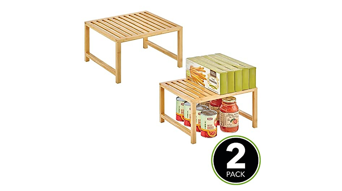 mDesign Wooden Stackable Storage Shelf - Kitchen Organizer Pack