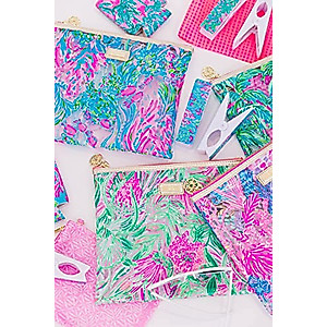 Lilly Pulitzer Water Resistant Vinyl Beach Day Pouch - Includes Drink Hugger, Zip Pouch, and Towel Clips, Best Fishes
