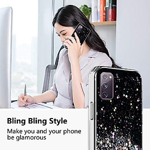 for Samsung Galaxy S20 Case Silicone，Clear Samsung S20 5G Phone Case Speck, Ultra Slim 0.3mm Soft Shockproof Protective Glitter Cute Phone Cover for Women Green (Black)