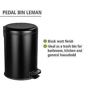 WENKO Black, Trash Can with Lid and Pedal, Garbage Bin for Kitchen with Removable Inner Bucket, Easy Close, Steel, Matt, 5.28 Gal, 12 x 17.32 x 14.76