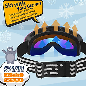 LOEO Kids Ski Goggle, Frameless Snow Ski Goggles for Kids Youth Teens Boys and Girls, Helmet Compatible