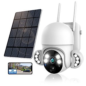 Xparkin Solar Security Cameras Wireless Outdoor, 4MP Home Security 2.4G WiFi Camera with PIR Motion Detection & Floodlight, IP66 Home Security Cameras for Garden Front/Back Yard - No Socket Needed