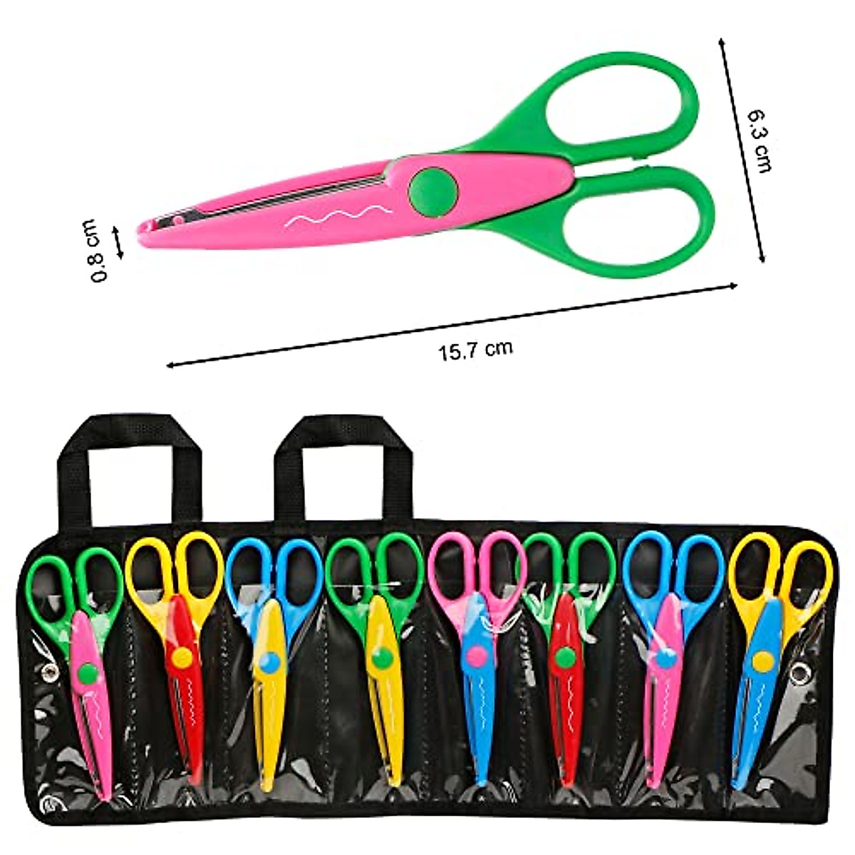 ANNOVA 8 PCS DIY Art & Craft Scissors with a Carrying Bag/Pocket Decorative Edge for Kids Fun Scrapbooking Pattern Scissors