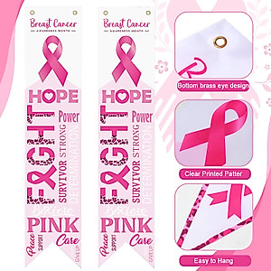 3 Pieces Breast Cancer Awareness Banner Porch Sign Set, Includes Pink Ribbon Pennant Banner, 2 Pieces Breast Cancer Ribbon Banner for Breast Cancer Awareness Party Decoration Supplies
