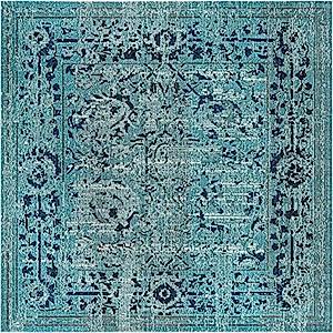 Unique Loom Medici Collection Vintage Botanical Traditional Light Blue Square Rug (8' 0 x 8' 0)