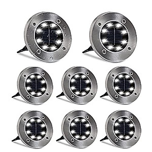 SIATOM Solar Ground Light 8 Pack-8 LED Solar Garden Lights Inground Outdoor Landscape Lighting IP65 Waterproof for Pathway Walkway Lawn 6000K Cold White Light