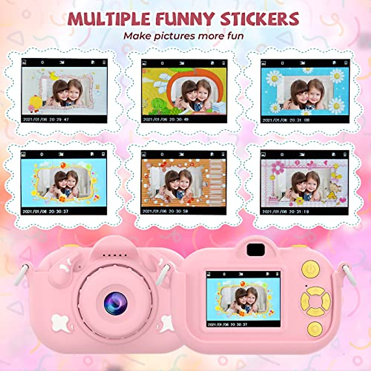 Kids Digital Camera, 1080P HD Digital Video Cameras for Girls Age 3-9, Perfect Christmas Birthday Gift Portable Camera for 3 4 5 6 7 8 9 Year Old with 32GB SD Card