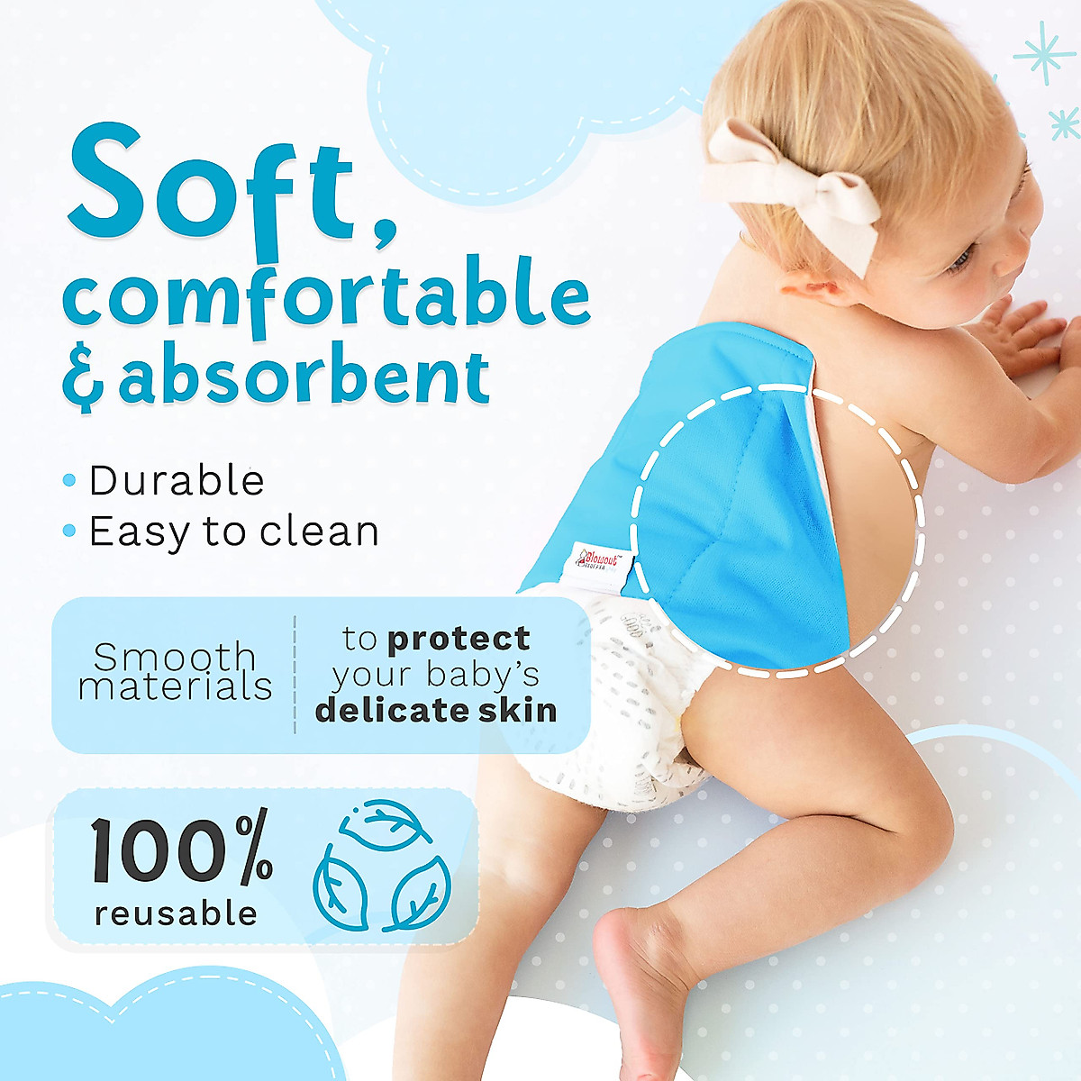 BABY BLOWOUT BLOCKER Diaper Extender - Blue, Size 1: 13-18 Inches Waist| Washable & Reusable Diaper Extension for Disposable Diapers and Cloth Diapers | Leakproof Diaper Cover to Catch Diaper Blowout