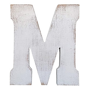 ABELOTS Large Wood Letter Distressed White Wash Alphabet Wall Décor Monogram Letter Alphabet Letters Free Standing Letters Wall Letters (M)