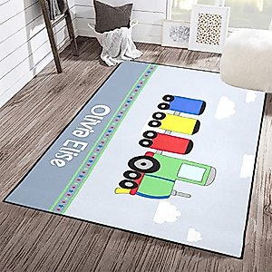 Transport Vehical Train Personalized Polyester Fiber Non-Slip Home Decor Carpets,Custom Area Rug Carpet Floor Mat for Bedroom Living Room Home Playroom Size 5.2'x7.5'