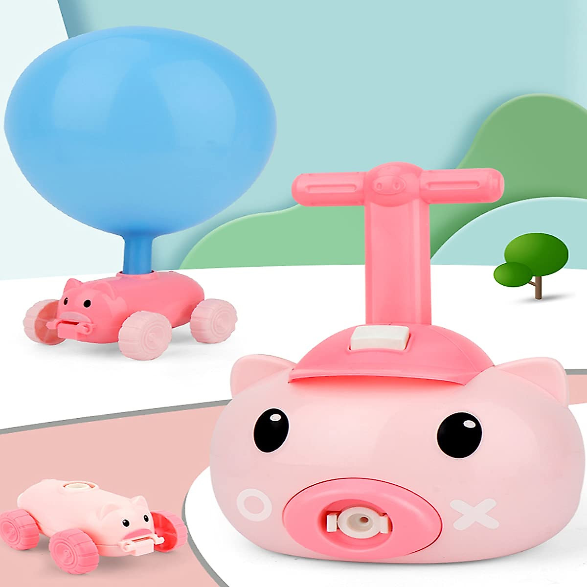 XHSP Balloon Powered Pink Pig Cars - Pink Pig Balloon Cars Toy Set,Balloon Powered Launcher Kids Toys Science Education Toys for Children, Boys Girls, 6+ and Classroom