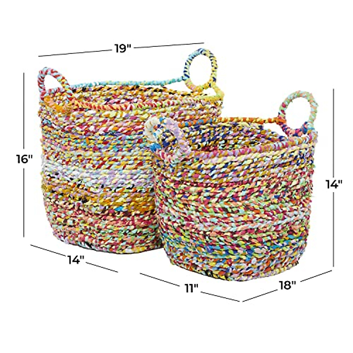 CosmoLiving by Cosmopolitan Cotton Round Storage Basket with Handles, Set of 2 16", 14"H, Multi Colored