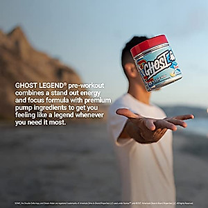 GHOST Legend Pre-Workout Energy Powder, Sonic Ocean Water - 25 Servings - Caffeine, L-Citrulline, & Beta Alanine Blend for Energy Focus & Pumps - Free of Soy, Sugar & Gluten, Vegan