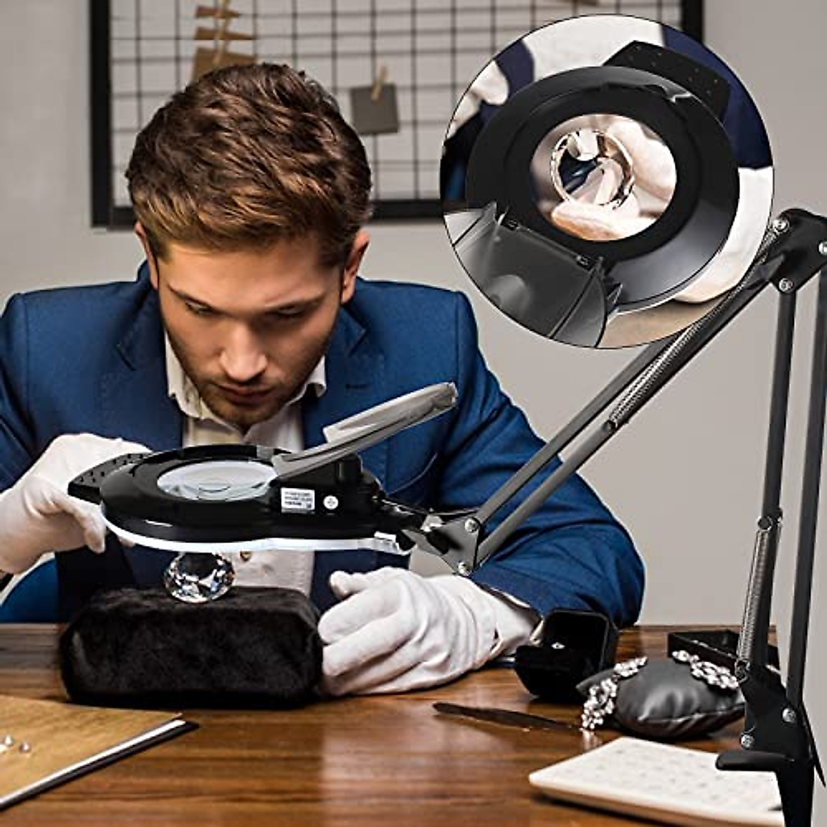 5X & 10X Magnifying Glass with Light, KIRKAS 2,200 Lumens Dimmable 10X Mother-Child Real Glass Lens LED Magnifying Lamp with Clamp, Lighted Magnifier Light for Close Work, Reading, Repair, Hobby-Black
