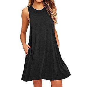 F_Gotal Women's Casual Sleeveless Floral Mini Dress Summer Beach Halter Neck Dresses Tank Dress Fashion Sundress Party