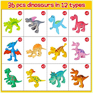 36 PCS Dinosaur Bulk Toys Goodie Bags Stuffers Gifts for Kids School Prizes for Classroom Birthday Party Favors for Boys Girls Cupcake Toppers Pinata Fillers Treasure Box Toys