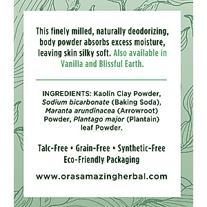 Fragrance Free Body Powder for Women and Men, Unscented Talc Free Talcum Powder, Cornstarch Free Dusting, Waxing, Natural Sugaring, Foot Powder, Dry Shampoo, Made in USA, Ora’s Amazing Herbal, 2.5 oz
