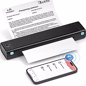 Betife Portable Printers Wireless for Travel M08F Wireless Bluetooth Printer Support 8.5" X 11" US Letter, Inkless Thermal Compact Printer Compatible with Android and iOS Phone & Laptop