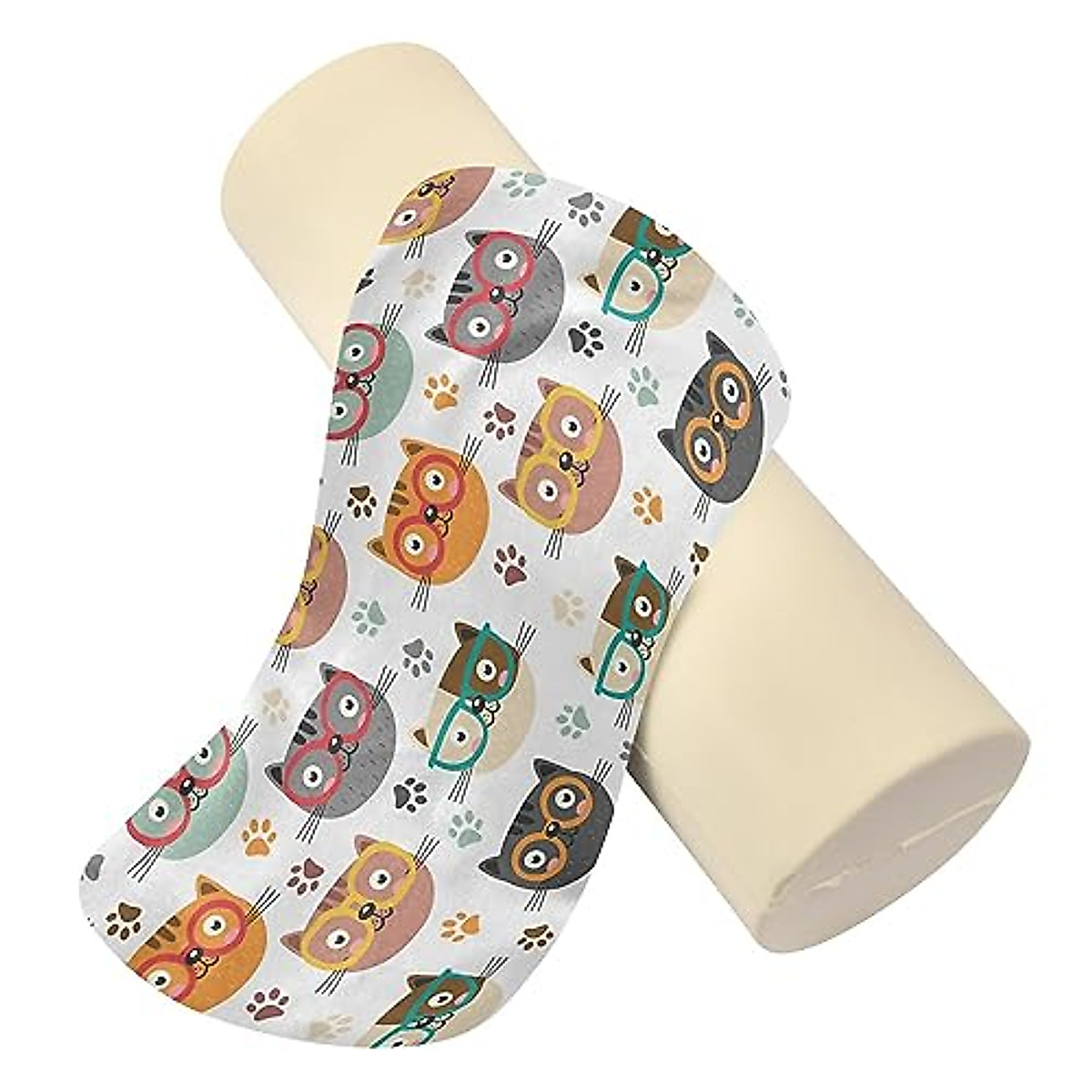 Vnurnrn Cute Faces Cats Neck Support Pillow Round Neck Roll Bolster Cylinder Pillow Cervical Pillows Body Pillow for Leg Knee Back Head Support for Gifts Camp Study Work