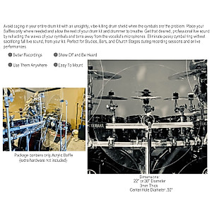 DistinctAndUnique 22 inch - 4 Pack Crystal Clear Acrylic Drum KIT Baffle - Muffles Live Recording Standard Mounting On All Cymbal Stand Performance Shields Sound Barrier