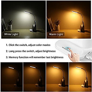 LED Desk Lamp, NovoLido Rechargeable Desk Lamp with USB Charging Port/Pen Holder/Phone Holder, Small Study Cute Lamp for Kids/Home/Office/Dorm, Flexible Portable Bedside Table Lamp for Reading (White)