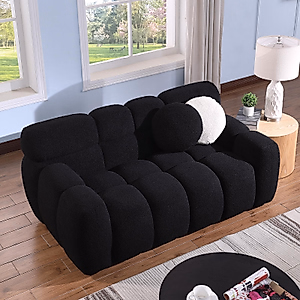 KIVENJAJA Boucle Loveseat Sofa, Sherpa Tufted Cloud Love Seat, Modern Comfy Bubble 2-Seater Deep Seat Small Couch with 2 Pillows for Living Room Apartment Office, 65”W, Black