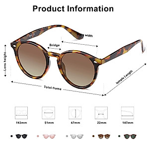 SOJOS Retro Round Polarized Sunglasses for Women Men Classic Vintage Sunnies SJ2069, Amber Tortoise/Brown