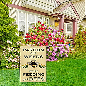 Summer Garden Flag Pardon Our Weeds We're Feeding The Bees Vertical Double Sided Decorative Yard Sign for Outdoor Decoration 12.5 X 18 Inch