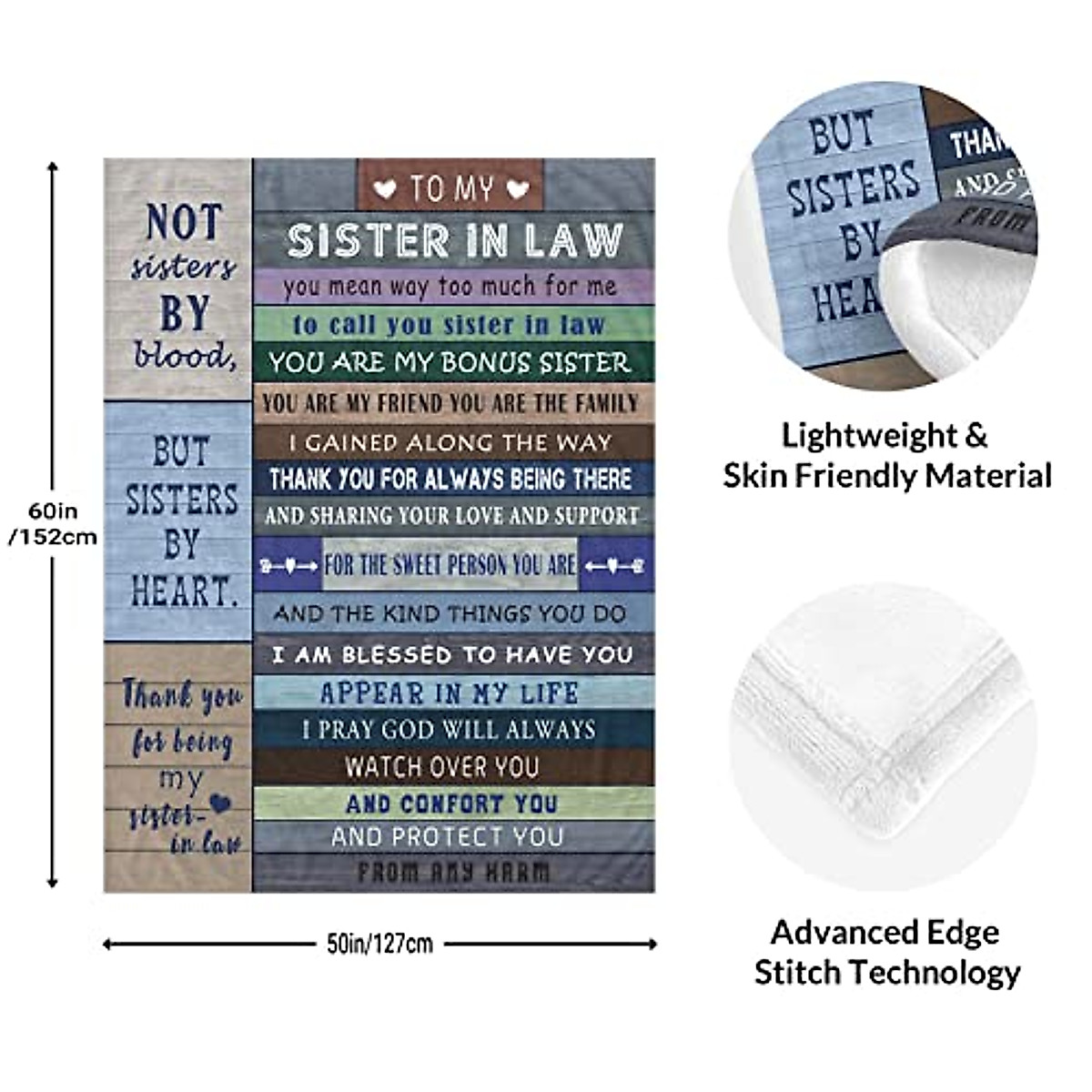 Sister in Law Birthday Gifts - Gifts for Sister in Law - Sister in Law Gifts Blanket - Sister in Law Gifts for Women - Anniversary Valentine Wedding Sister in Law Gifts - Bonus Sister Gifts 60"X 50"