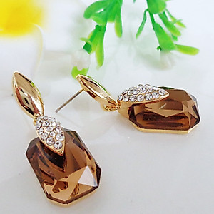 Navachi 18k Gold Plated Spindle Shape Metal White Crystal Square Brown Zircon Dangle Az1949 Stud Earrings