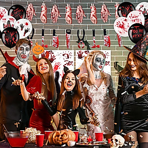 Barydat 50 Pcs Bloody Halloween Party Decorations Set Halloween Bloody Garland Banner Windows Stickers Creepy Cloth Scary Latex Balloons for Halloween Bloody Theme Indoor Outdoor Decoration Supplies