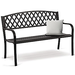 Yewuli 50" Metal Bench Outdoor Garden Benches Porch Patio Bench Weatherproof, Modern Park Benches for Outside Patio Furniture Loveseats Decor Cast Iron Frame, Black