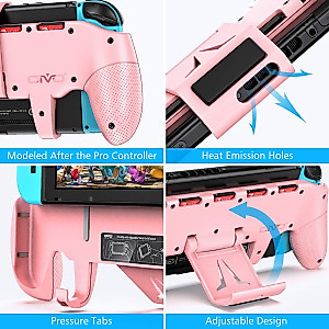 Switch Pink Grip Compatible with Nintendo Switch, OIVO Ergononmic Hand Grip, Upgraded with Adjustable Stand for Nintendo Switch- Pink