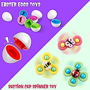 Baby Toys 6 to 12 Months, Montessori Toy for Toddlers 1-3, Infant Teething Babies Toy 6 in 1 Stacking Blocks Rings Pull String Toy Suction Cup Spinner Toy Matching Eggs Shape Sorter Sensory Bin (A)
