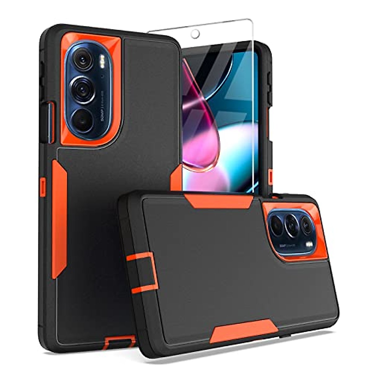 Vinve Case for Moto Edge Plus 2022 Case, [Military Grade Drop Protection] Shockproof Hybrid Rugged Bumper Protective Case for Motorola Edge+ (2022) （Black-Orange）