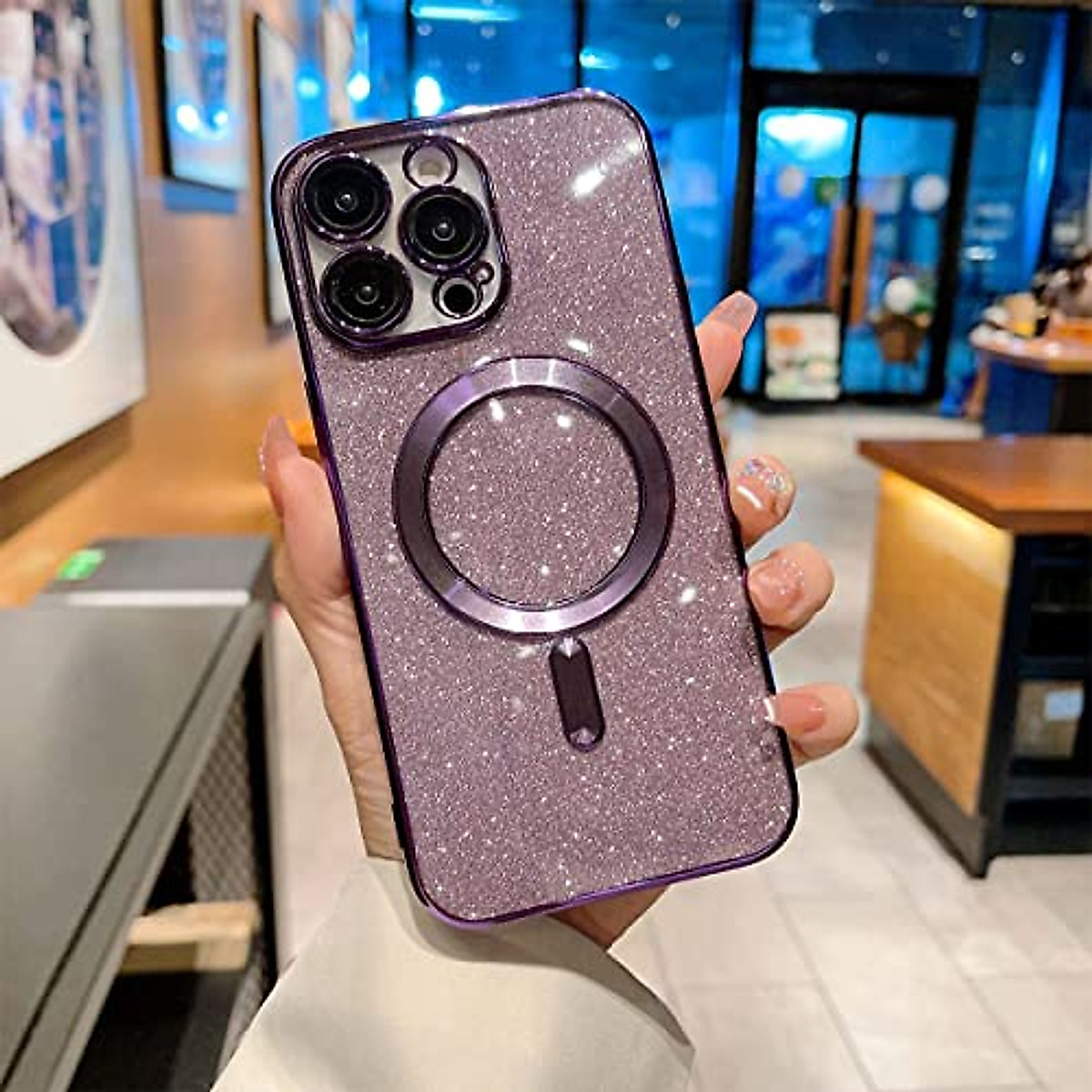 Fycyko Compatible with iPhone 12 Case Magsafe Glitter,Bling Luxury Cute Flexible Magnetic Phone Case Camera Protection Shockproof for Women Girl Men Design for iPhone 12 6.1 inch-Purple