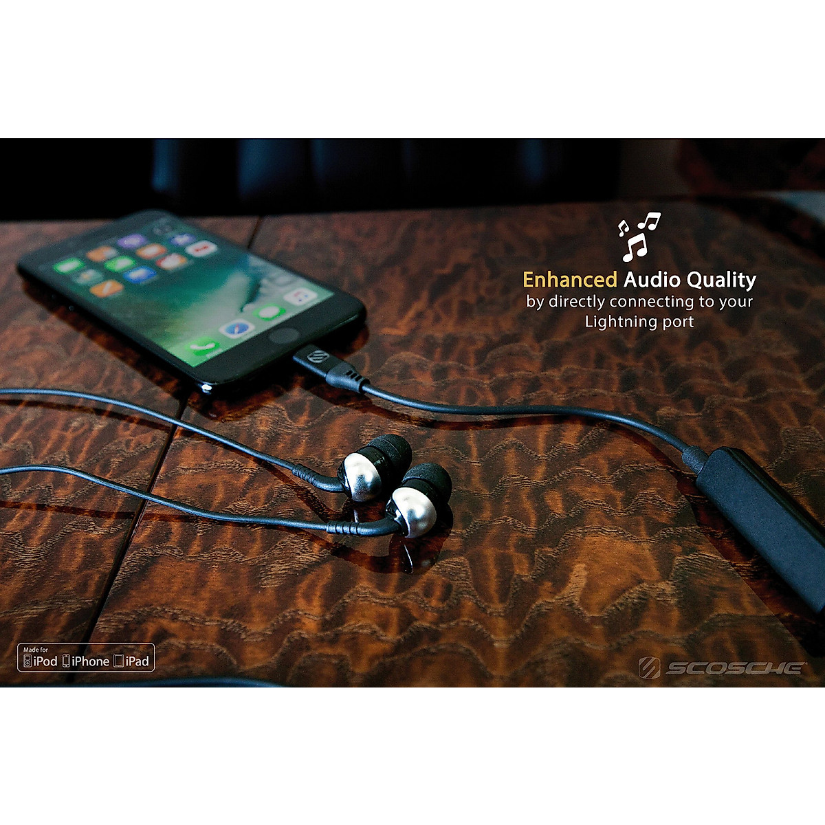 Scosche IDR301L Wired Earbuds for Apple Lightning Devices with Built-in Microphone and Remote, Black