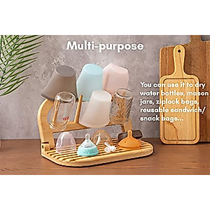 Baraiser Bottle Drying Rack, Bamboo Baby Bottle Holder, Portable and Space Saving Bottle Dryer for Baby Bottles Accessories and Feeding Supplies