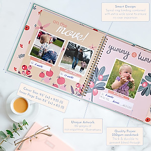 RubyRoo Baby Memory Book with Milestone Stickers - First 5 Years Baby Photo Album, Baby Journal, Scrapbook for Girl - Pregnancy Gift for Baby Shower, Baby Keepsake Record Book for Newborn - Floral