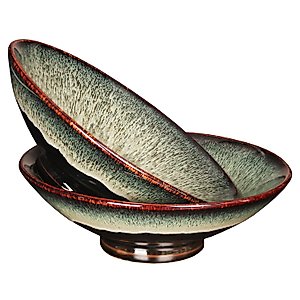 jinsongdafa Ceramic Japanese Ramen Noodle Soup Bowl Set of 2 - For Ramen, Pho,Soup,Salad, pasta, Asian Dishes,Udon noodles,Chinese Large Ramen Bowl - Microwave dishwasher oven safe, Black 8.2 Inch