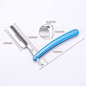 Zertone Straight Razor Kit with Hair Brush and Leather Strop, Straight Edge Razor with Carbon Steel Cutthroat Blade, Barber Razor (Blue)