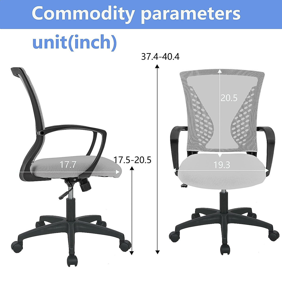 PayLessHere Office Chair Desk Computer Chair Ergonomic Adjustable Executive Mesh Mid Back with 360 Degree Swivel Wheels Lumbar Support Armrest, Grey