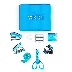 Yoobi Blue Mini Office Supply Kit – Mini School Supplies Kit for Kids & Adults – Includes Scissors, Mini Stapler, Staple Remover, Staples, Tape Dispenser & More – School, Home or Office Supplies Kit