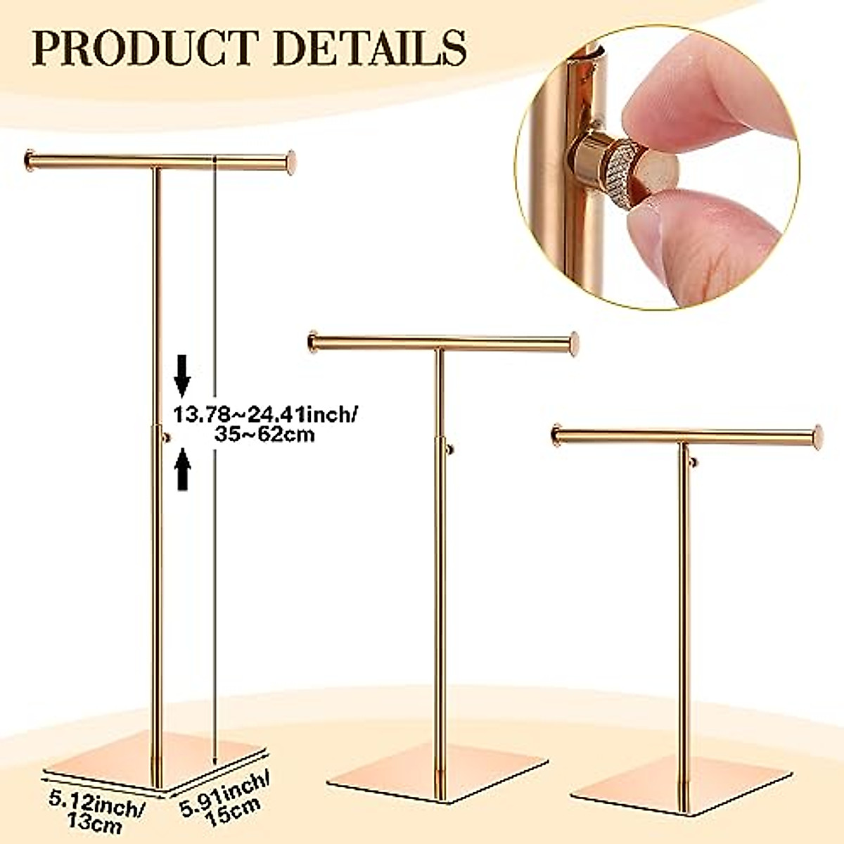 Leinuosen 4 Pcs Tabletop Purse Display Stand T Shaped Adjustable Height Purse Hanger Rack Stand Handbag Holder(Rose Gold)