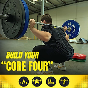 HulkFit Sport Series 2" Olympic Shock Absorbing Rubber Bumper Weight Plates for Barbells - Multi Color 45 lb Single