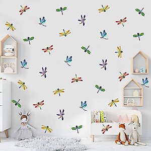 IARTTOP Watercolour Dragonfly Sticker, Colorful Dragonflies Wall Decal for Living Room Bedroom Nursery Decor, Animal Theme Window Clings Decoration