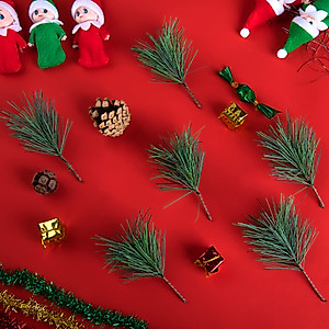 60 PCS Artificial Green Pine Needles Branches-Small Pine Twigs Stems Picks-Fake Greenery Pine Picks for Christmas Garland Wreath Embellishing and Home Holiday Garden Decoration